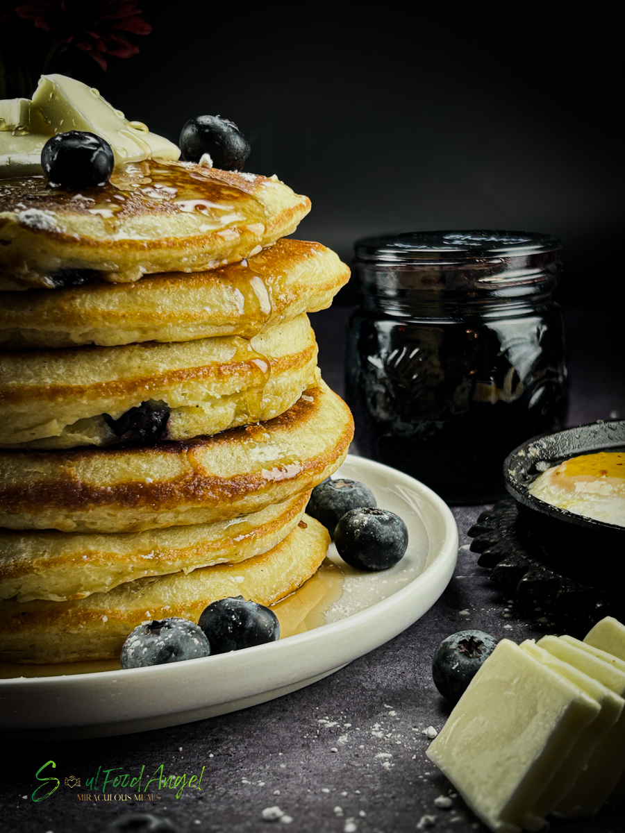 Fluffy and Tender Cornmeal Blueberry Pancakes - Soul Food Angel